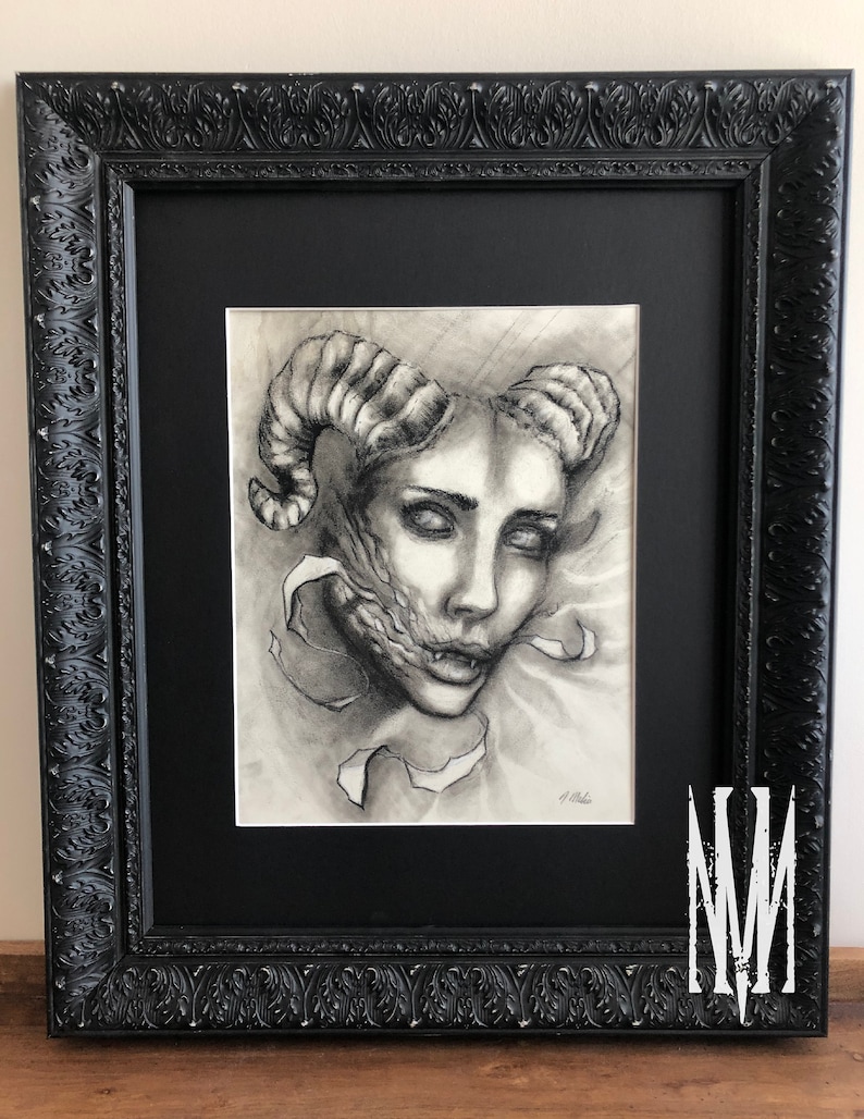 Gothic Vampire Horror Charcoal Drawing / Sketch Framed One of a Kind - Etsy