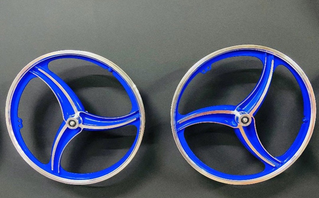 Pair of 20" Bicycle Wheels Set Blue 3 Spoke for GT Dyno Haro Expedite ...