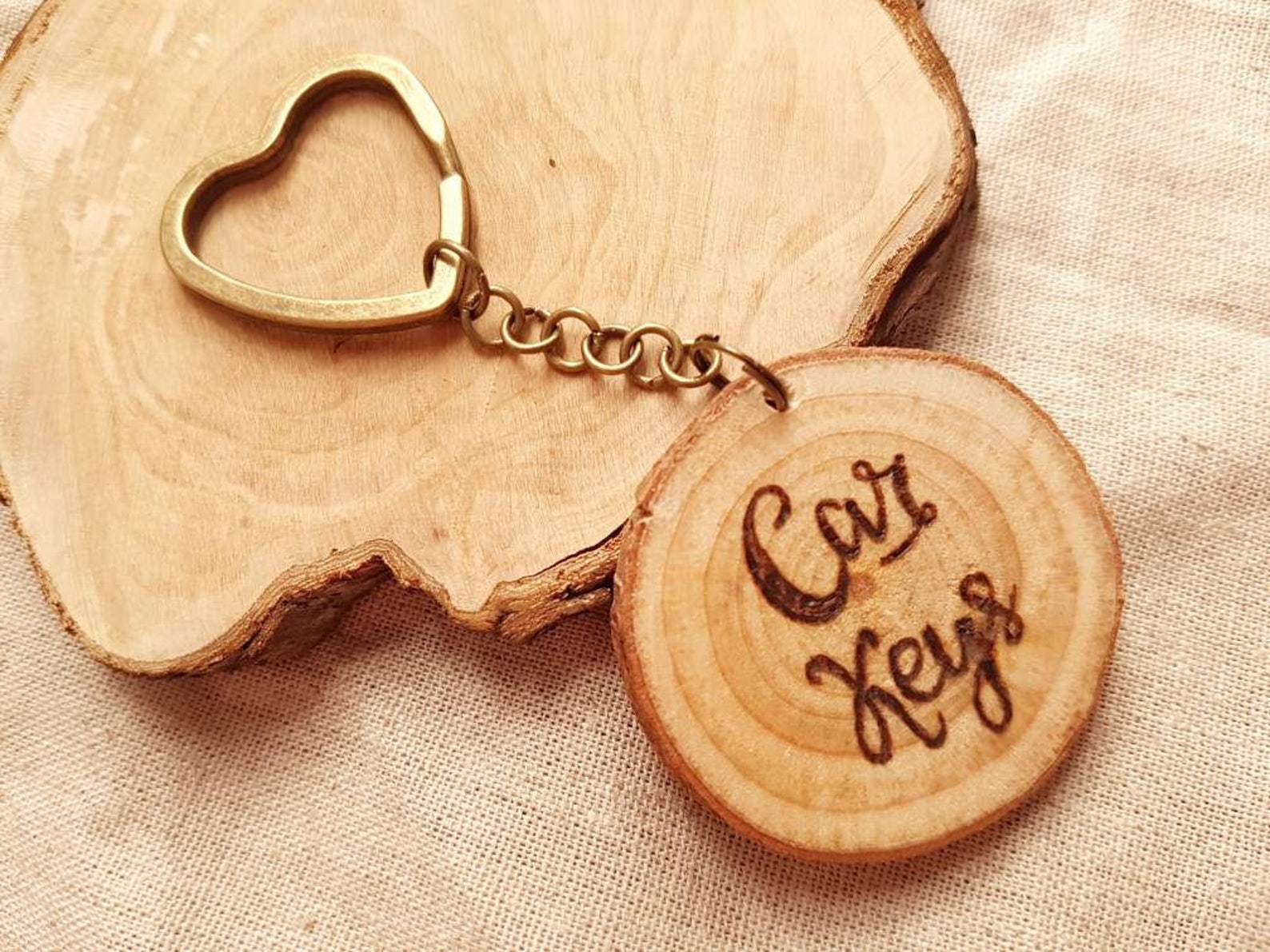 Personalised gift Wooden keyring log slice keyring name | Etsy