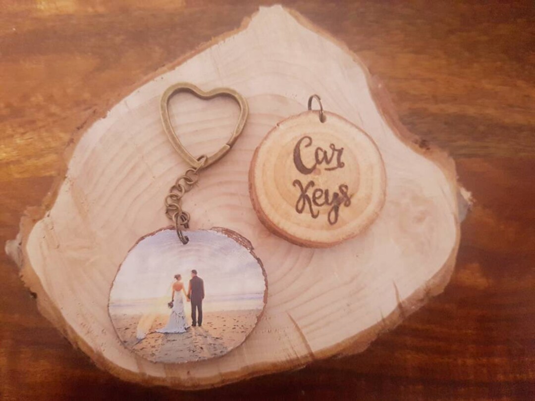 Photo Log Slice Keyring, Wedding Present, Couple Keychain, His and Hers ...