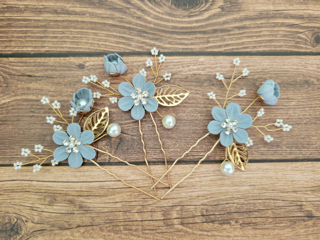 Something Blue Bridal Hair Pin, Crystal Flower Wedding Hair Accessory ...