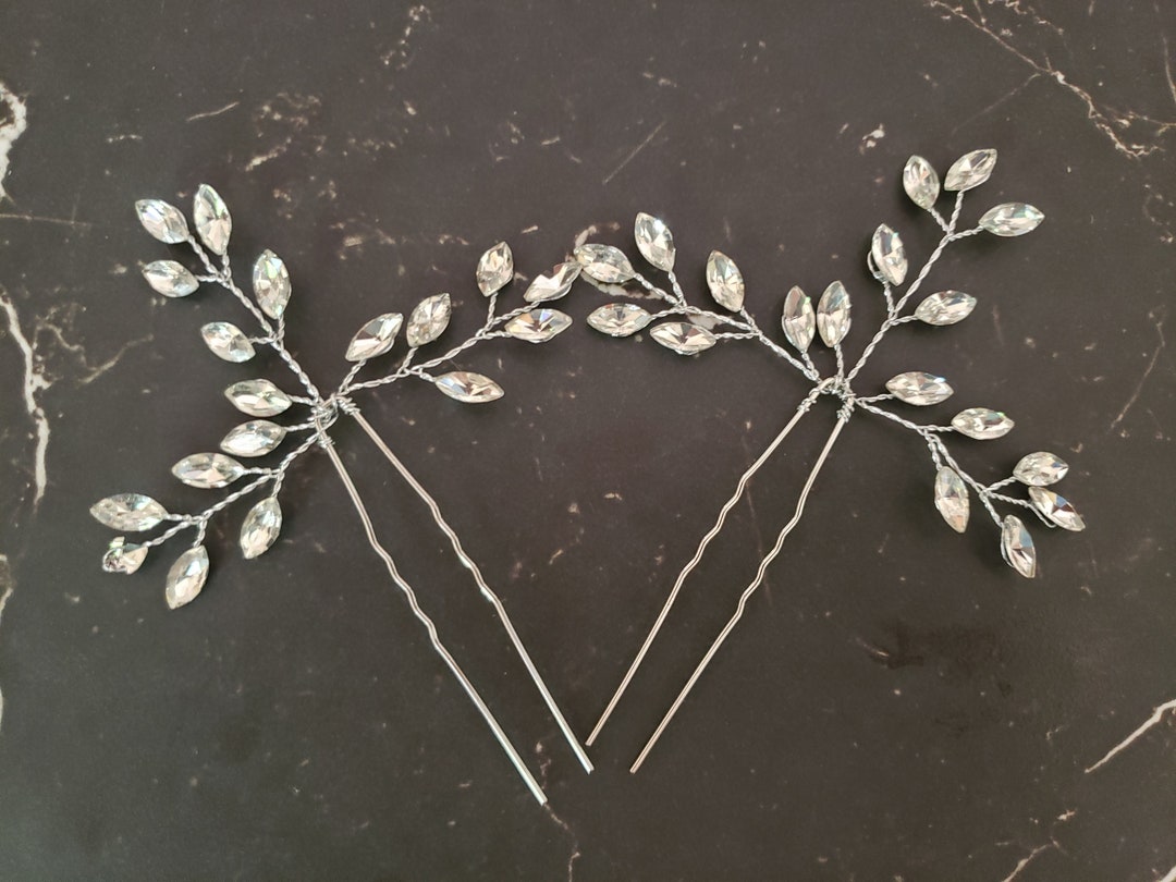 Crystal Bridal Hair Pins, Silver Wedding Hair Accessory - Etsy