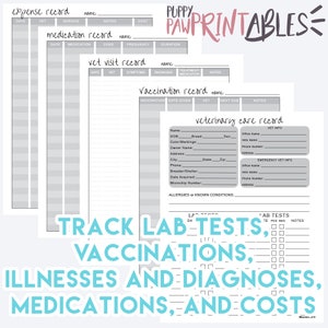 Pet Care Printable Veterinary Record Keeping Kit - Vaccination Record ...