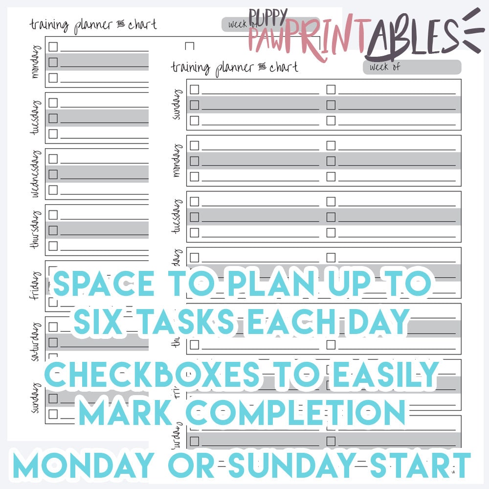 Printable Dog Training Weekly Planner and Tracking Chart! Instant ...