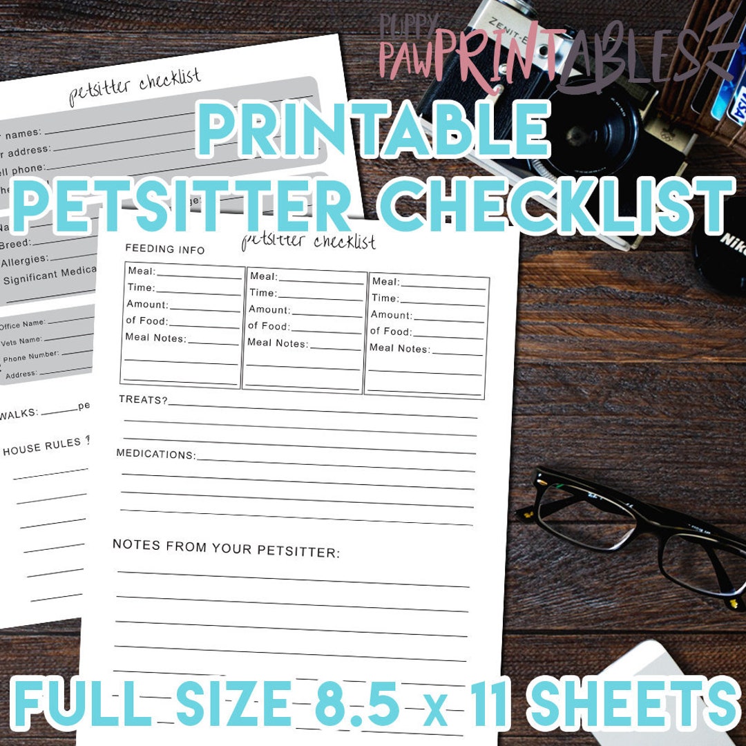 Pet Care Printable Petsitter Checklist Sheets for One or - Etsy