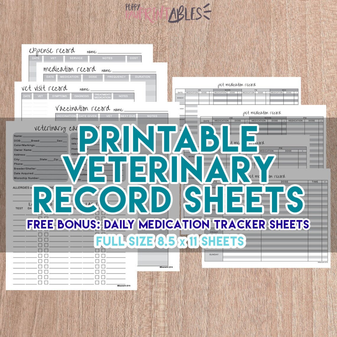 Pet Care Printable Veterinary Record Keeping Kit - Vaccination Record ...