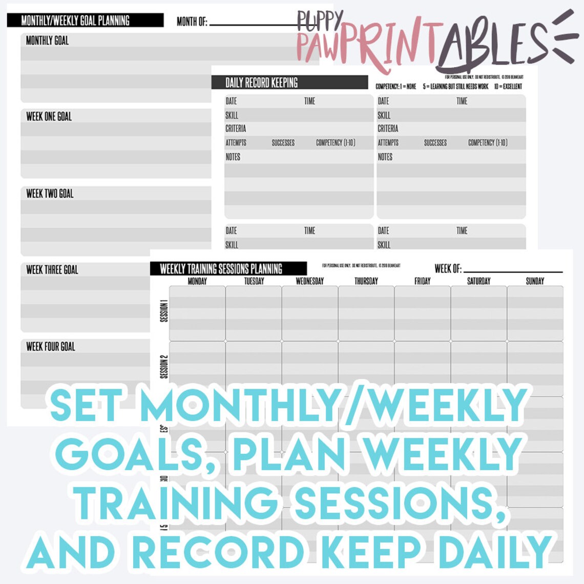 Printable Dog Training Planner And Record Keeping Worksheets Instant