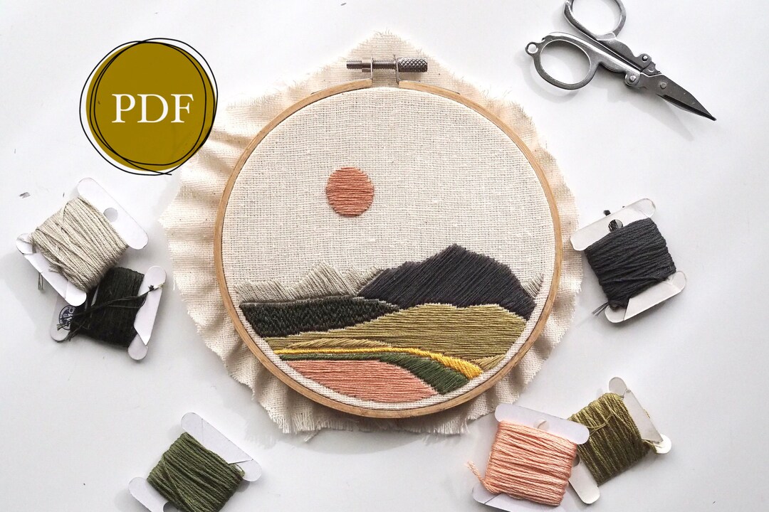 PATTERN - Contemporary Embroidery Pattern: Sunset Mountain Meadow ...