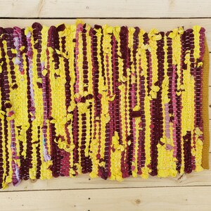Upcycled Maroon and Yellow Woven Rag Rug, Small Accent Rug - Etsy