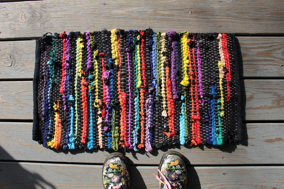 Handmade Upcycled Woven Rag Rug, Rainbow Throw Rug - Etsy