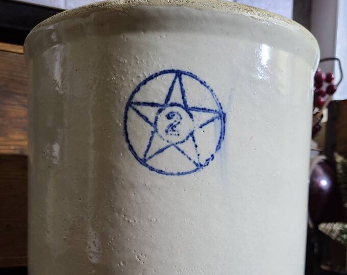 Vintage Primitive 2 Gallon Blue STAR Crock ~ Star Stoneware Co ...