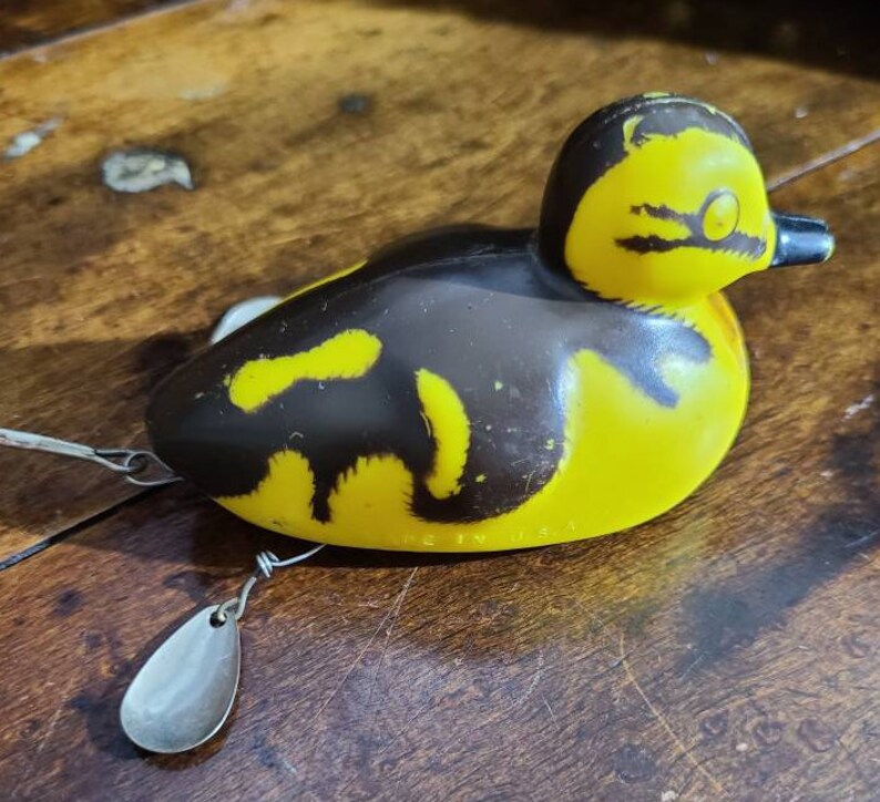 Vintage BILL SZABO Cree Duk Duck Fishing Lure Yellow & Brown | Etsy