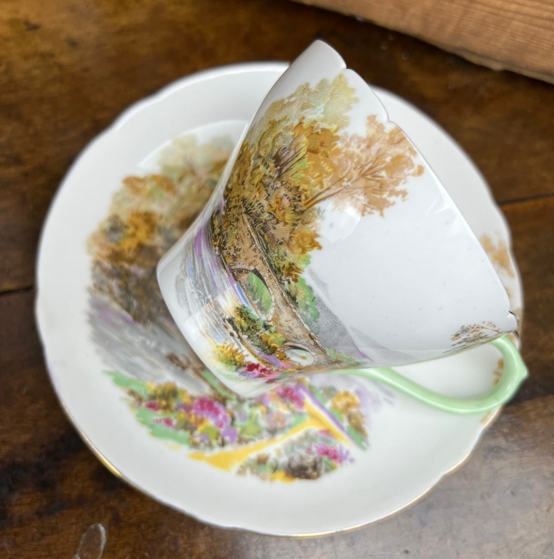 Vintage SHELLEY England HEATHER Floral Teacup With Saucer Brown Trees ...