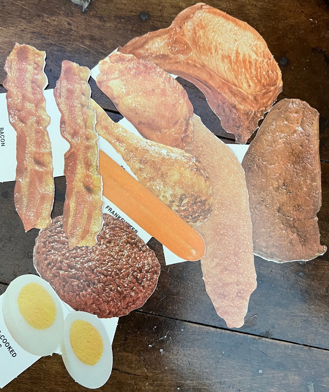Vintage Die Cuts| 1970's Food Die Cut| Chicken, Bacon, Egg, Meat, Paper ...