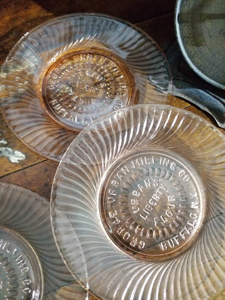 Vintage PINK DEPRESSION Plates~george Urban Liberty Flour Milling ...