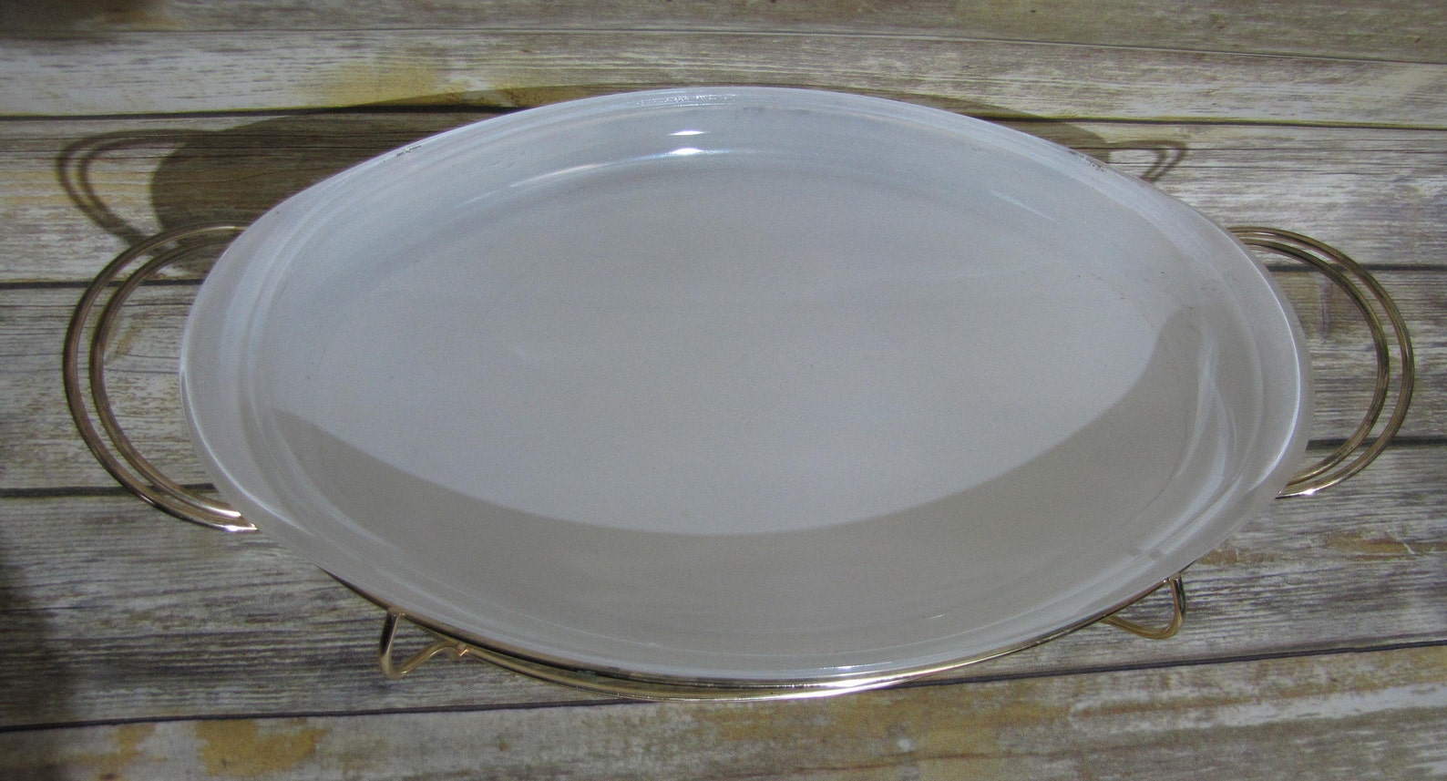 Vintage PYREX White Glass~ Large Oval Serving Platter Utility Dish With ...