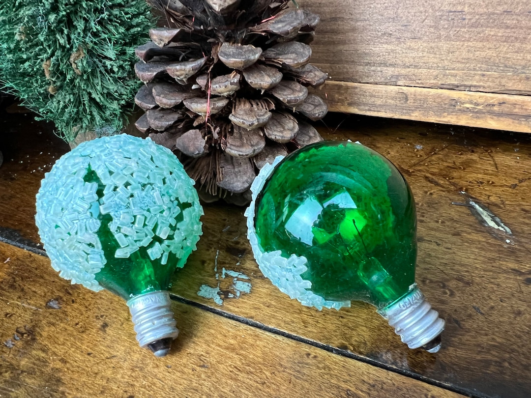 Vintage GE Lighted ICE Bulbs GREEN Set of Two~ Frosted Sugar Snowball ...