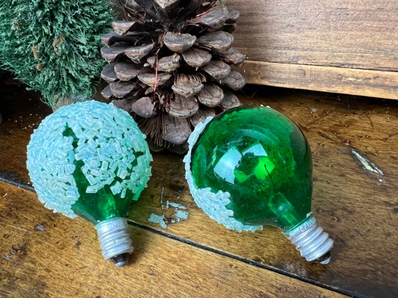 Vintage GE Lighted ICE Bulbs GREEN Set of Two Frosted Sugar - Etsy