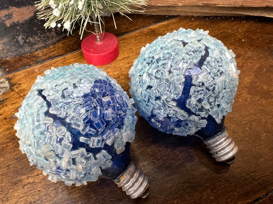 Vintage GE Lighted ICE Bulbs BLUE Set of Two~ Frosted Sugar Snowball ...