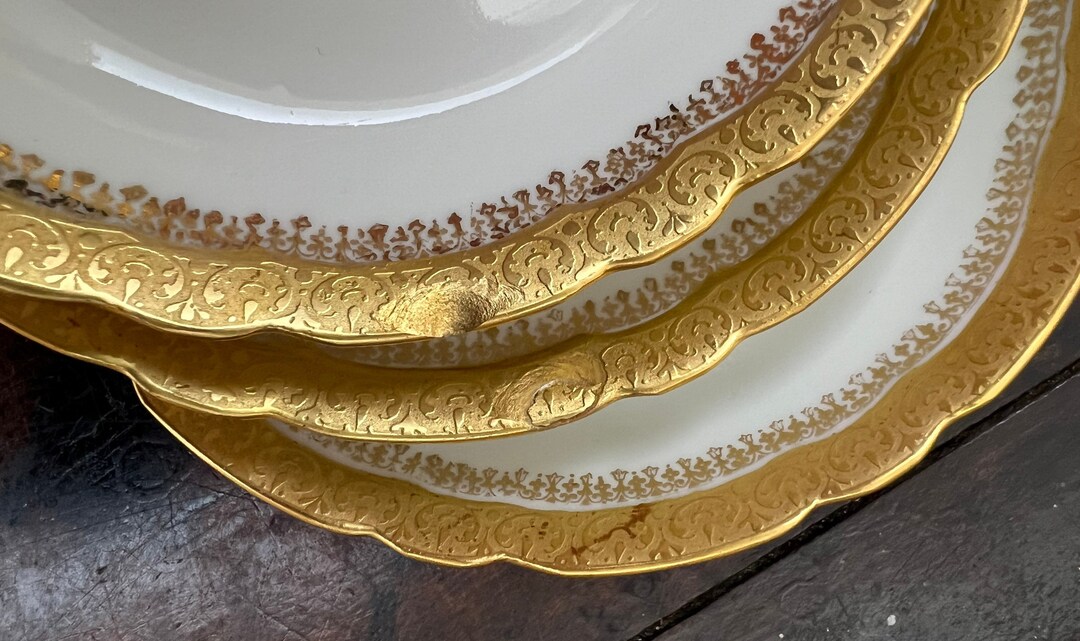 Vintage JPL Jean POUYAT Limoges France Gold Encrusted Edge White ... Vintage JPL Jean POUYAT Limoges France Gold Encrusted Edge White ...