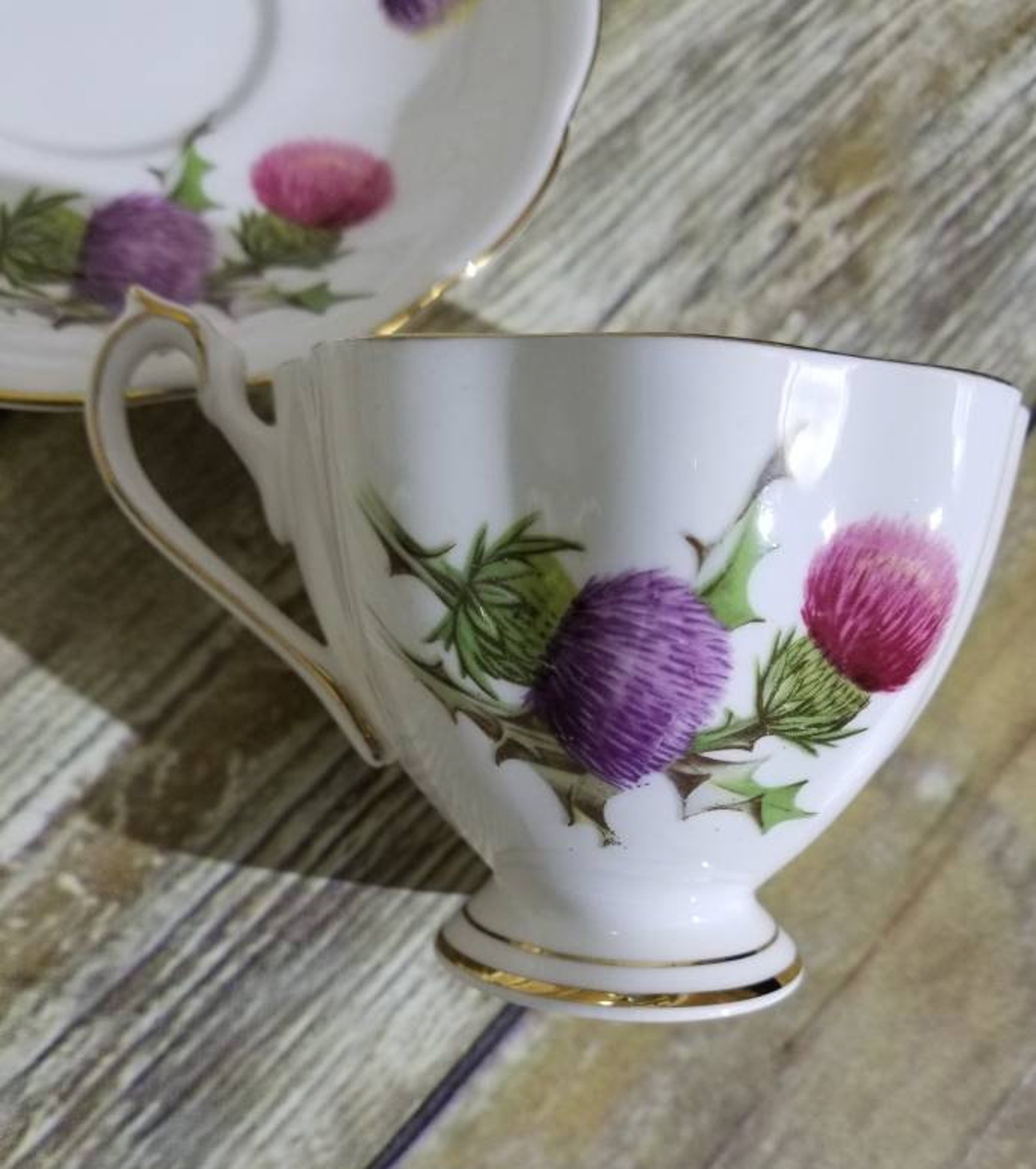 Vintage DUNDEE THISTLE Queen Anne Teacup SaucerPurple Pink | Etsy