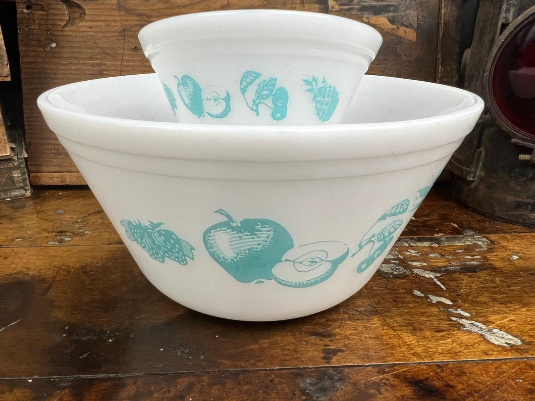 Vintage FEDERAL GLASS Fruit Flare Mixing Bowls ~ Turquoise Light Blue ...