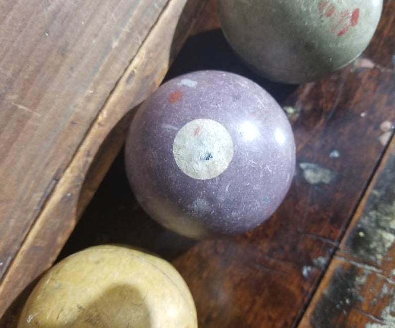 Vintage Clay Pool Balls~set of Three ~ Black Numbers Muted Earth Tones ...