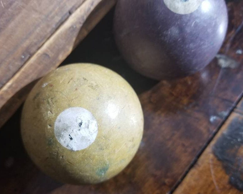 Vintage Clay Pool Balls~set of Three ~ Black Numbers Muted Earth Tones ...