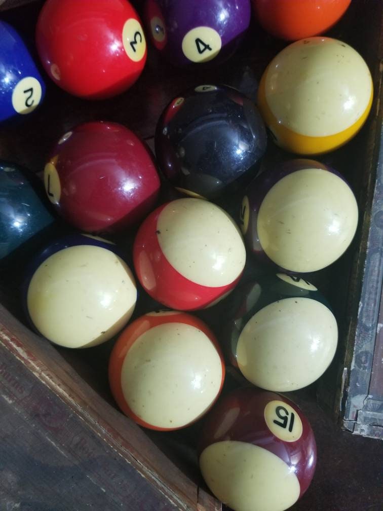 Vintage Billiard Pool Ballsa Retro Complete Set W White Cue | Etsy