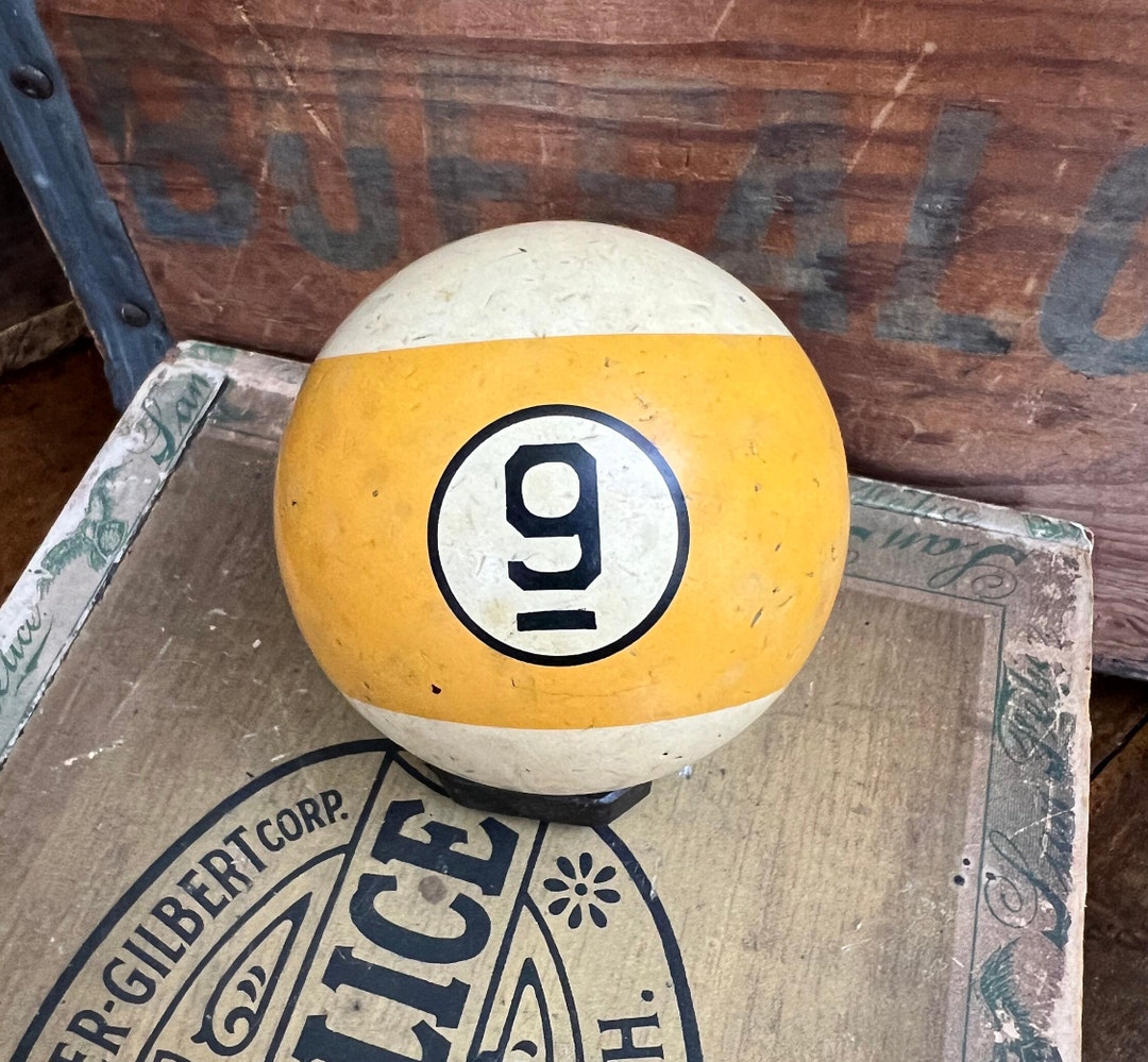 Vintage Pool Ball| Antique Possibly Clay #9 Pool Ball| Yellow Stripe ...