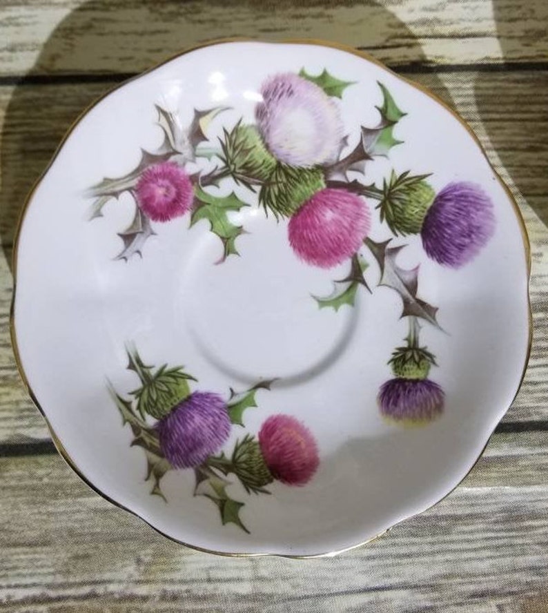 Vintage DUNDEE THISTLE Queen Anne Teacup SaucerPurple Pink | Etsy