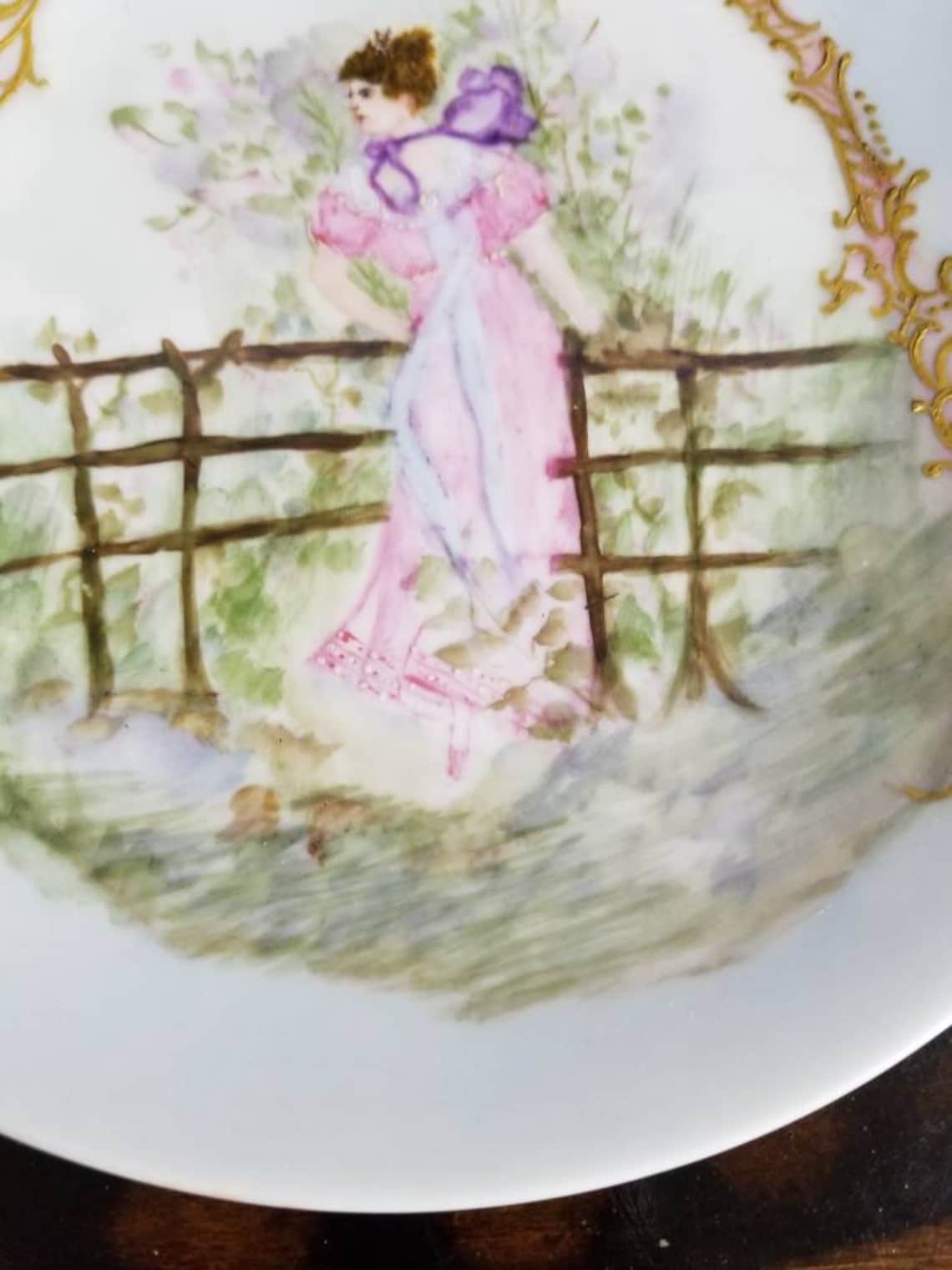 Antique T&V France Limoges Portrait Plate~ Hand Painted Green Mark 1899 ...