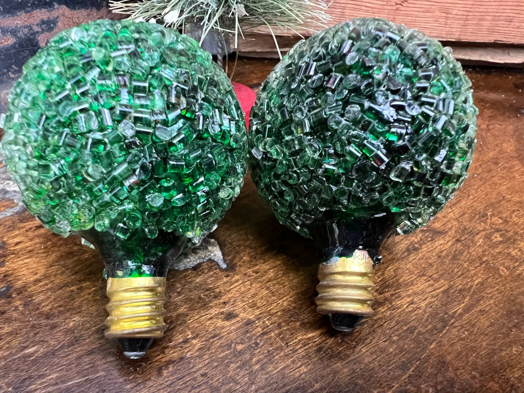 Vintage Lighted ICE Bulbs Dark GREEN Set of Two~frosted Sugar Snowball ...
