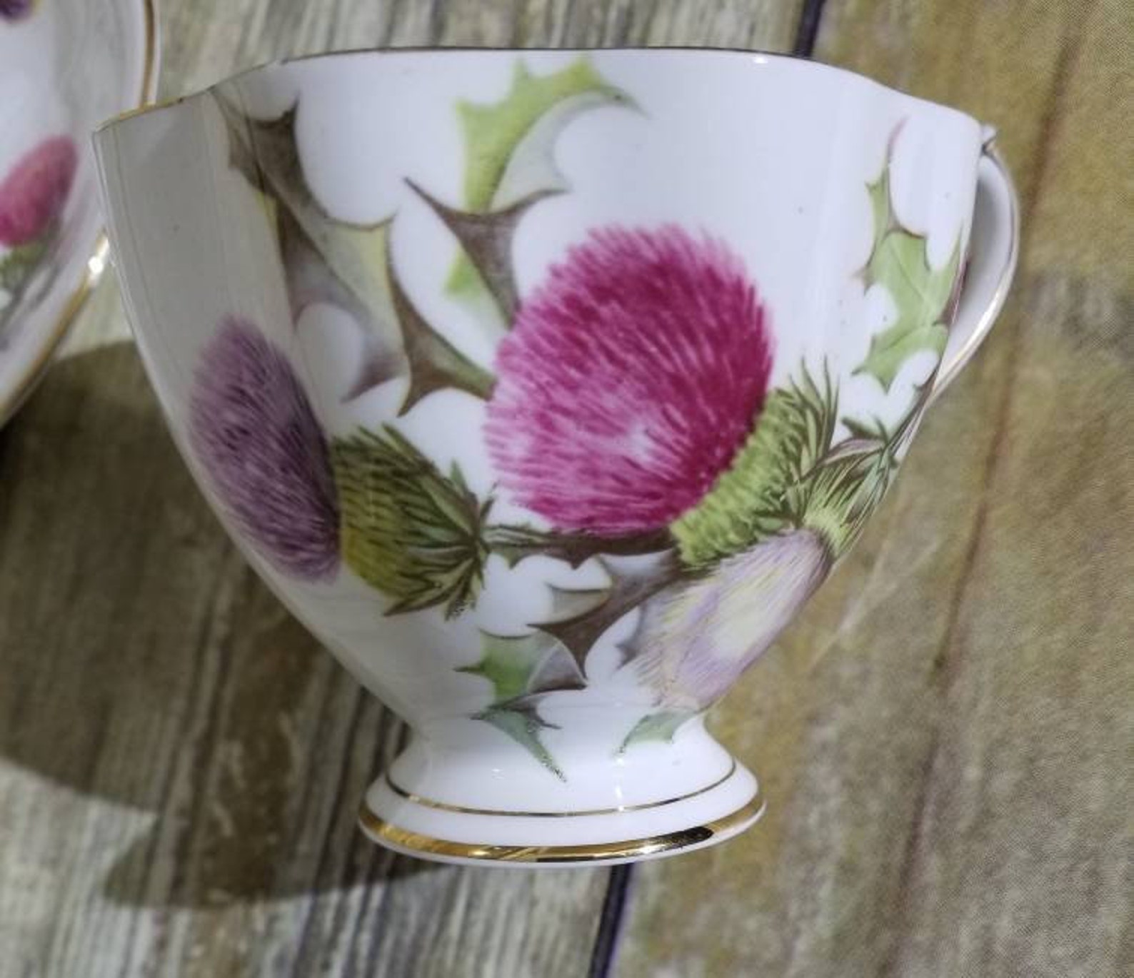 Vintage DUNDEE THISTLE Queen Anne Teacup SaucerPurple Pink | Etsy