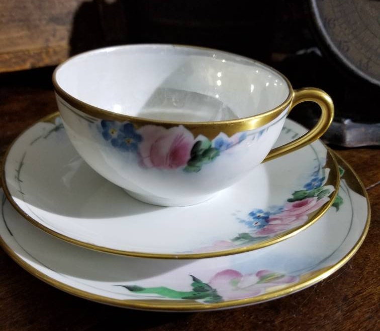 Vintage NORITAKE NIPPON Porcelain Floral Tea Cup W Saucer& Snack Plate ...