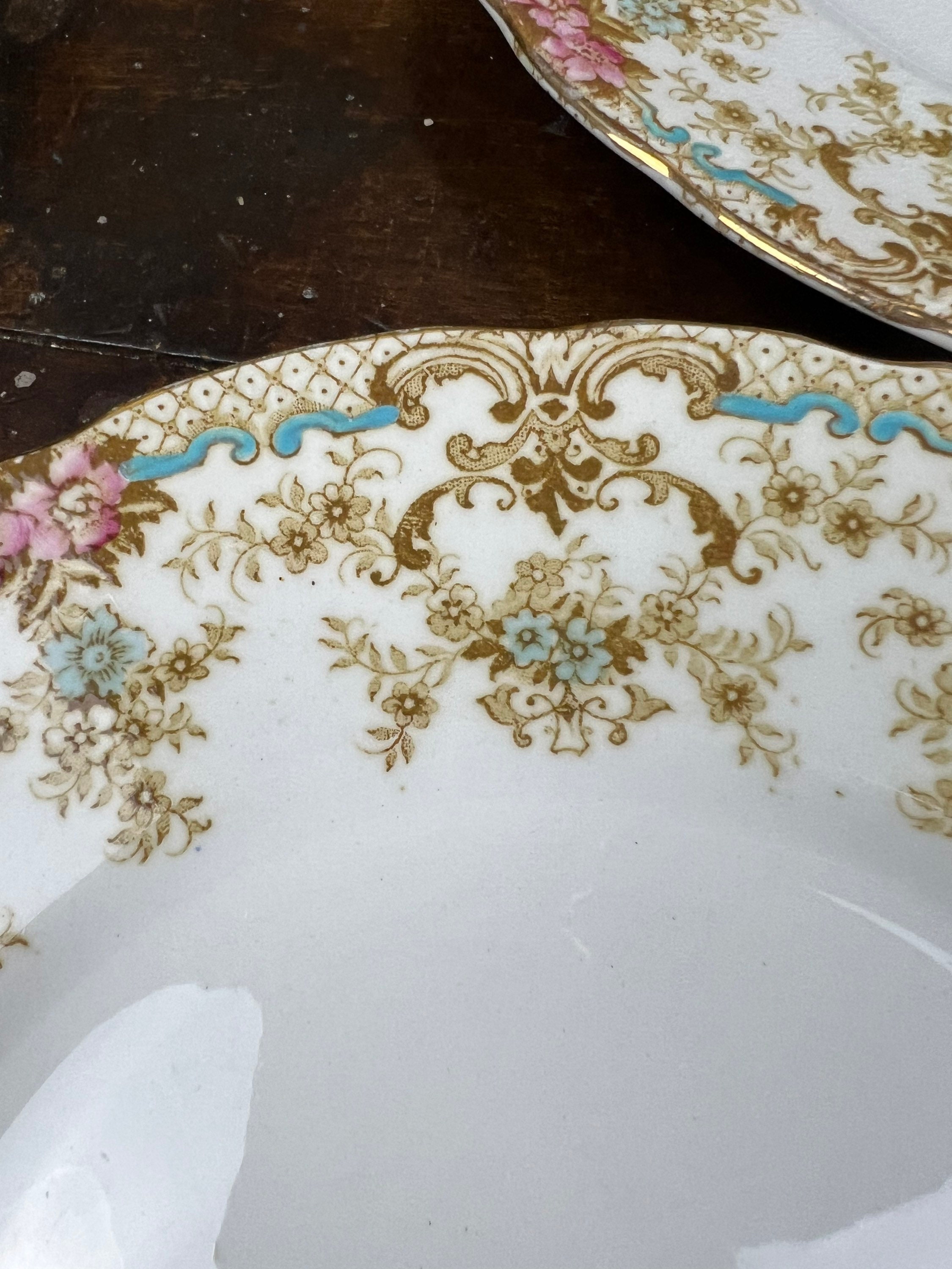 Antique UPPER HANLEY Kings Border Porcelain Lunch Plates~four~ Pink ...