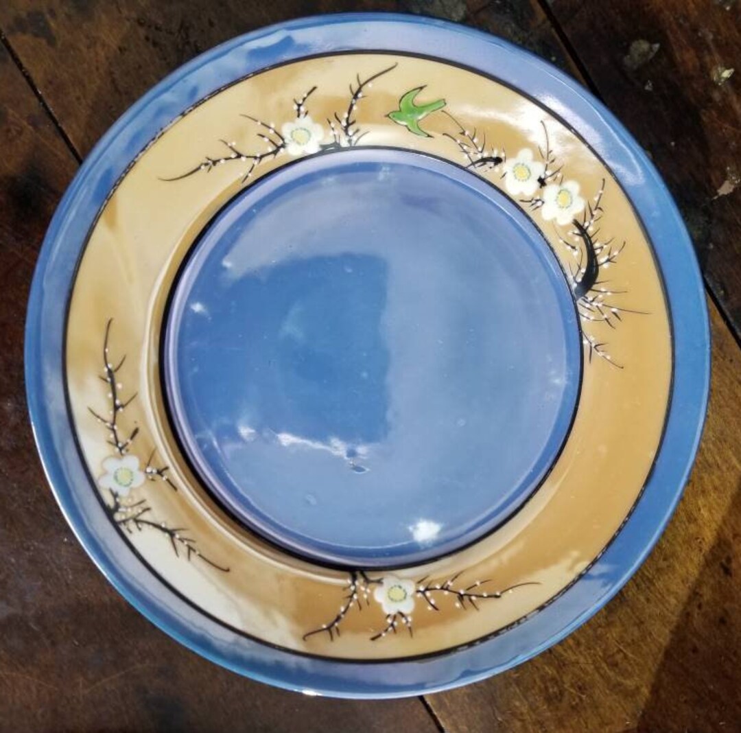 Vintage TASHIRO SHOTEN Japan Blue Lusterware Five Plates~salad or ...