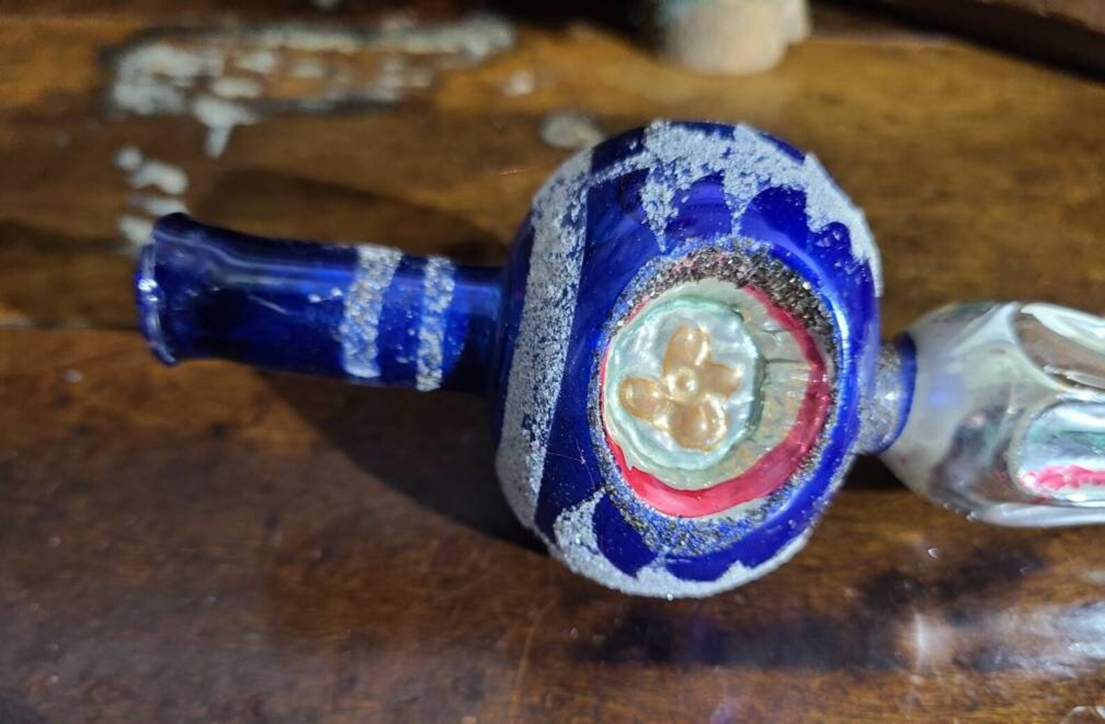 Vintage BLUE Mercury Glass TRIPLE Indent Christmas Tree Topper Ornament ...