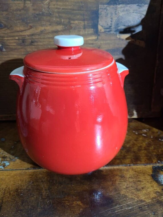 Vintage HALL Red Bean Pot or Cookie Jar With Knob Lid and | Etsy