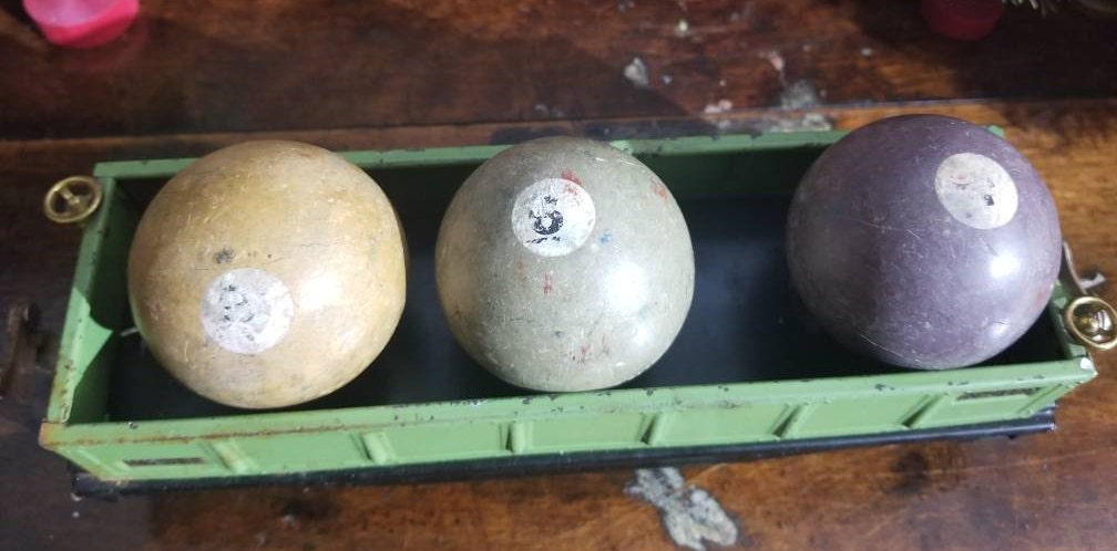 Vintage Clay Pool Balls~set of Three ~ Black Numbers Muted Earth Tones ...