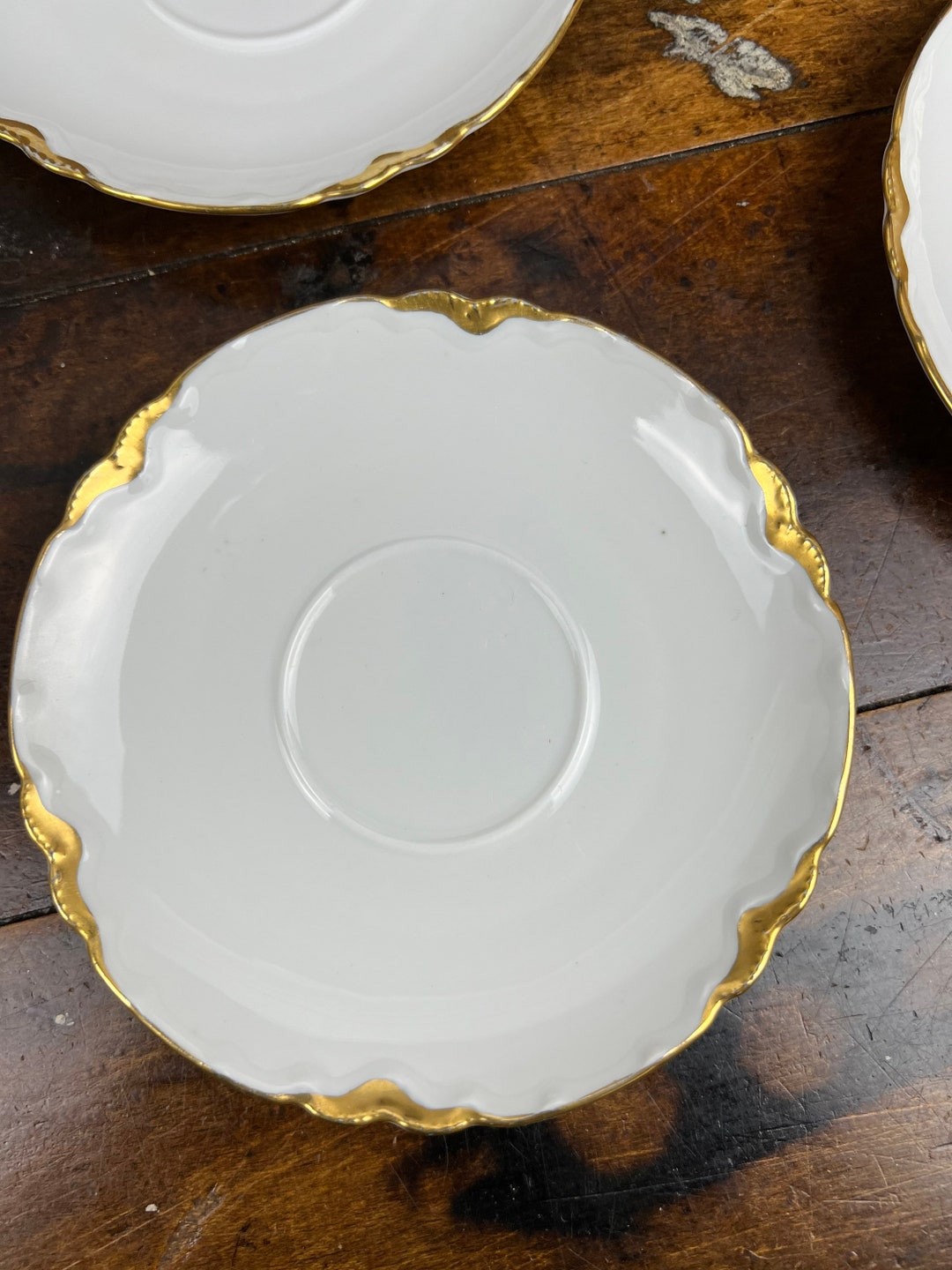 Vintage M Z AUSTRIA Marked Porcelain Gold and White SAUCER, Scalloped ...