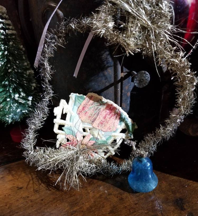 Vintage German Gold Tinsel Christmas Tree Ornament with Small | Etsy