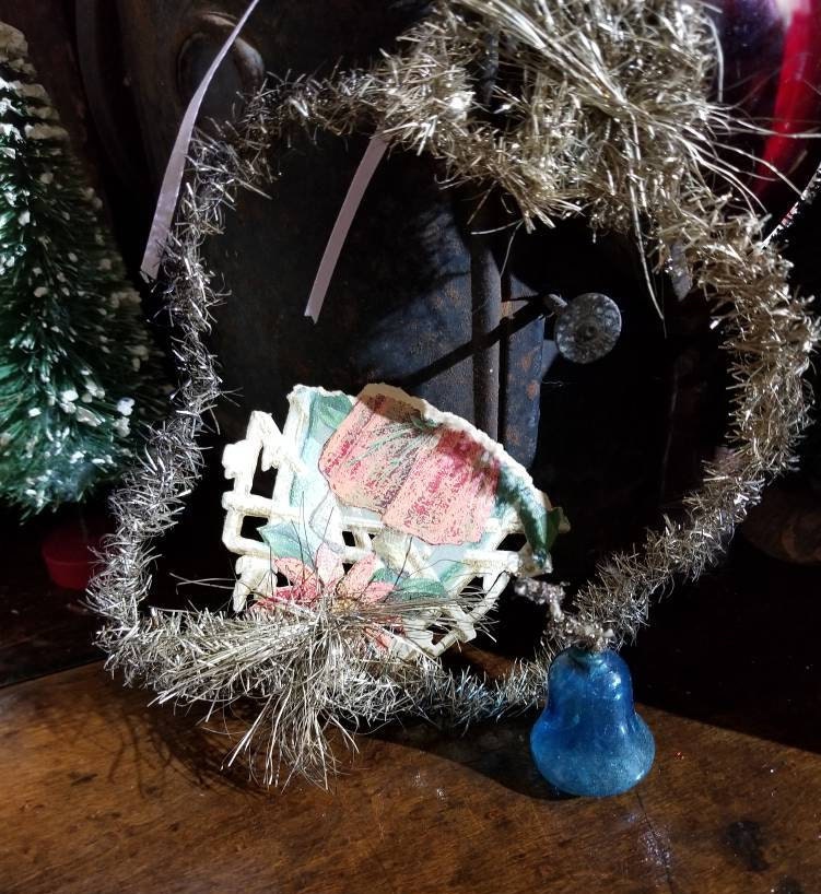Vintage German Gold Tinsel Christmas Tree Ornament with Small | Etsy