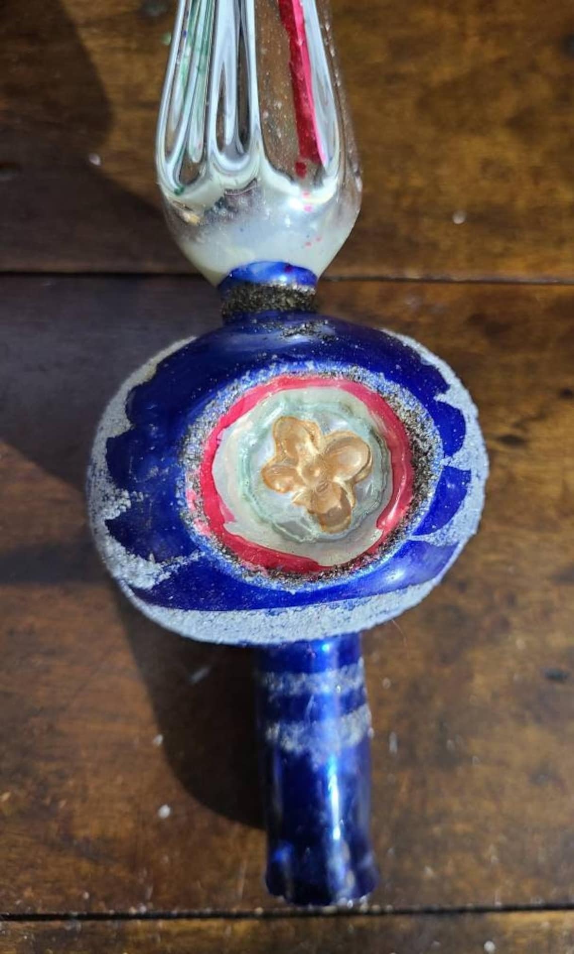 Vintage BLUE Mercury Glass TRIPLE Indent Christmas Tree Topper Ornament ...
