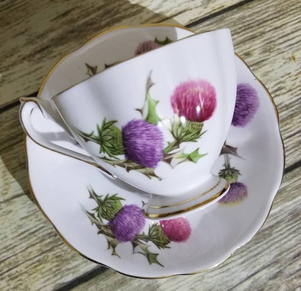 Vintage DUNDEE THISTLE Queen Anne Teacup SaucerPurple Pink | Etsy