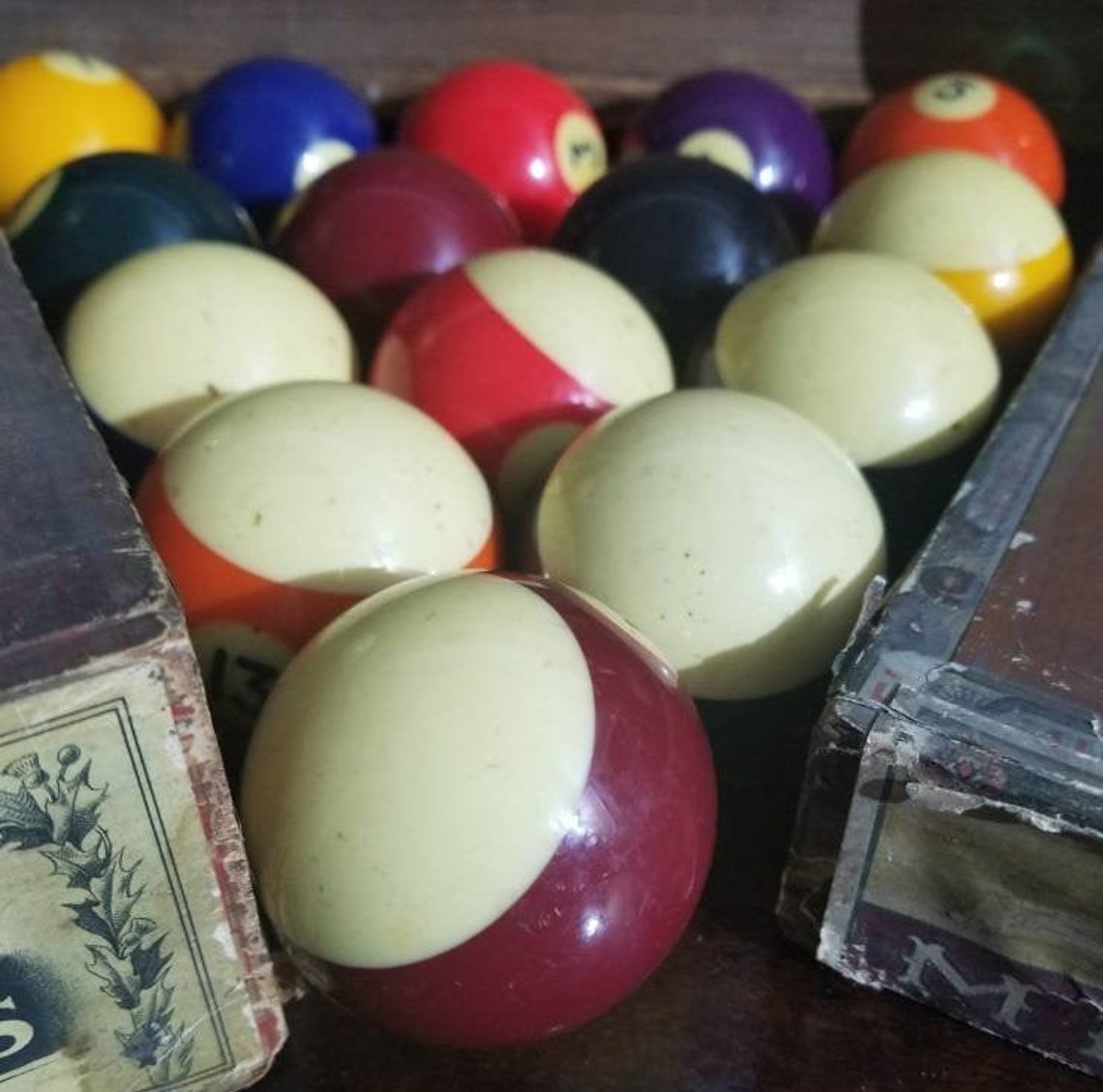 Vintage Billiard Pool Ballsa Retro Complete Set W White Cue | Etsy