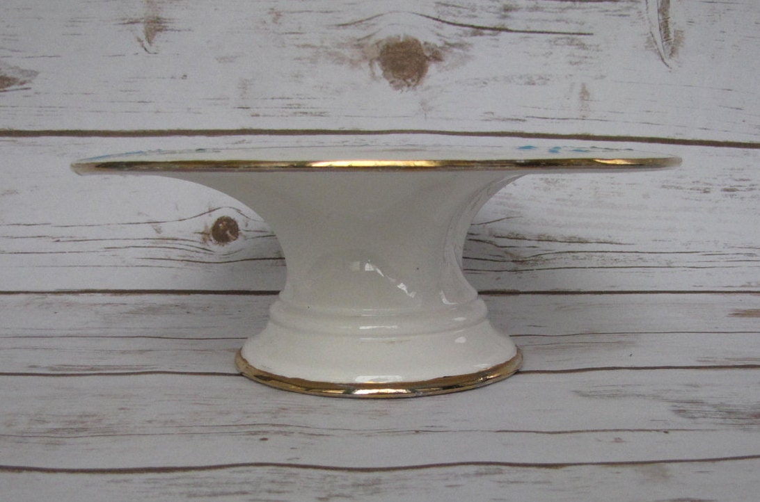 Handmade Cake Stand Ceramic ~ Dessert Stand~ Ivory White With Gold Trim ...