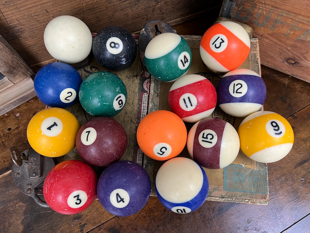 Vintage Pool Balls Set| Black Number Pool Ball| Rustic Retro Billiard ...