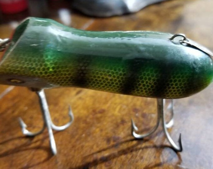 Vintage PFLUEGER WIZARD Wood Fishing Lure Tackle Bait~ Natural Perch ...