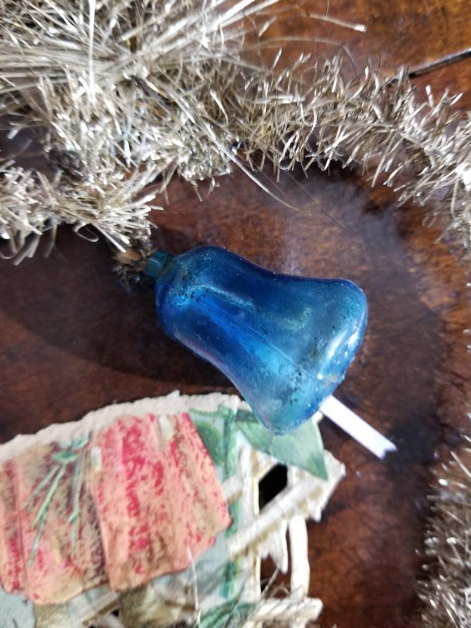 Vintage German Gold Tinsel Christmas Tree Ornament with Small | Etsy